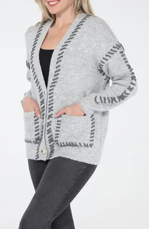 RAIN AND ROSE Contrast Stitch Cardigan - Grey