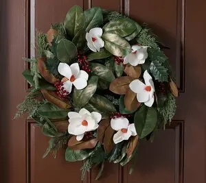 LWYA BY KIM GRAVEL As Is 24' Magnolia And Pine Floral Holiday Wreath - One-color