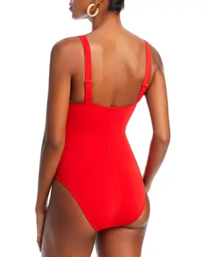 Robin Piccone Ava Plunge Neck Tie-front One-piece Swimsuit - Fiery Red