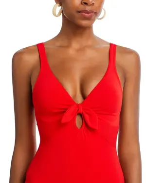 Robin Piccone Ava Plunge Neck Tie-front One-piece Swimsuit - Fiery Red