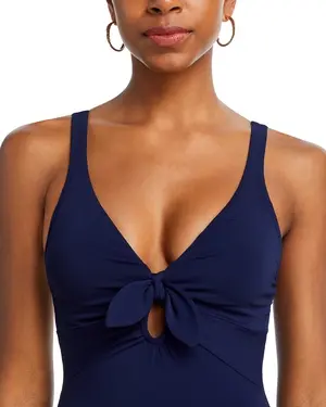 Robin Piccone Ava Plunge Neck Tie-front One-piece Swimsuit - Navy