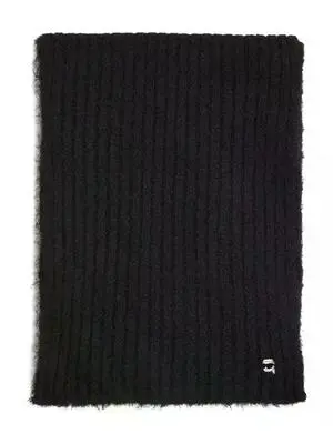 Karl Lagerfeld Ribbed Ikon-detail Scarf - Black