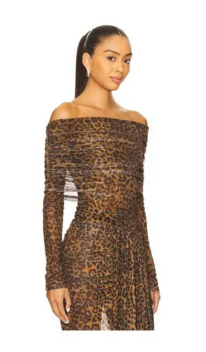 Lapointe Printed Mesh Off-the-shoulder Top