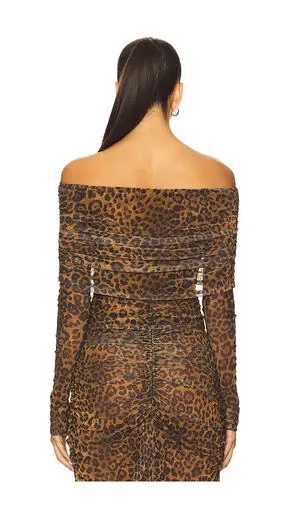 Lapointe Printed Mesh Off-the-shoulder Top