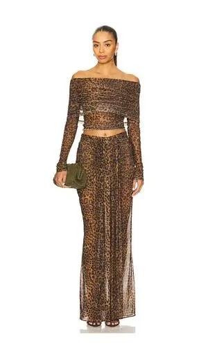 Lapointe Printed Mesh Off-the-shoulder Top