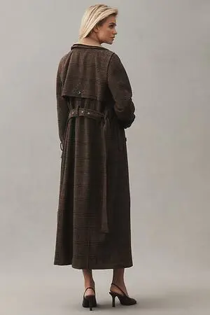 Avec Les Filles Belted Plaid Long Coat Jacket