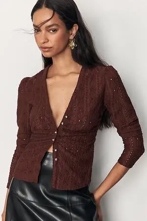 Maeve Textured Eyelet Top - Cocoa Plum
