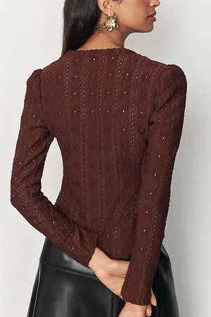 Maeve Textured Eyelet Top - Cocoa Plum