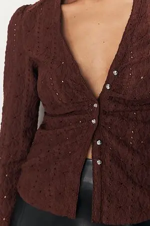 Maeve Textured Eyelet Top - Cocoa Plum