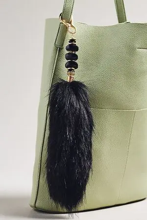 Anthropologie Faux-fur Beaded Bag Charm - Black