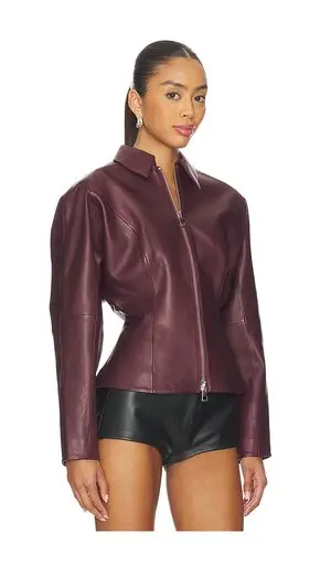 THE SEI Fitted Leather Jacket - Burgundy