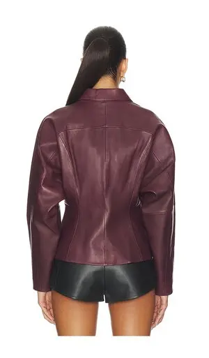 THE SEI Fitted Leather Jacket - Burgundy