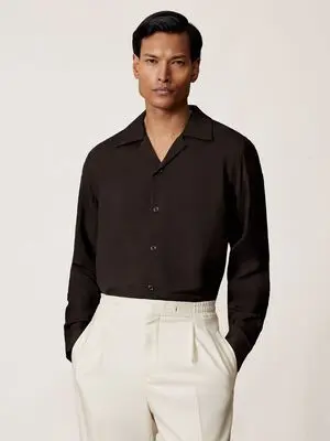 REISS Space Twill Piped Cuban-collar Shirt