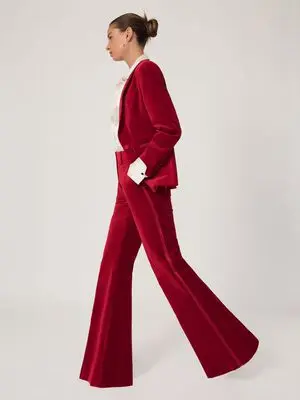 REISS Elia Petite Velvet Tuxedo-stripe Flared Trousers - Red