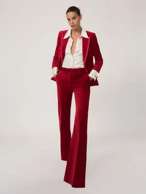 REISS Elia Petite Velvet Tuxedo-stripe Flared Trousers - Red