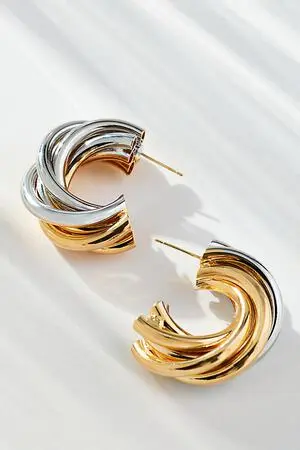 Anthropologie Two-tone Layered Hoop Earrings - Mixed Metal