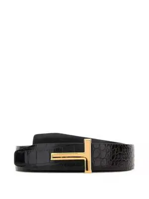 TOM FORD Crocodile-embossed Leather Belt - Black