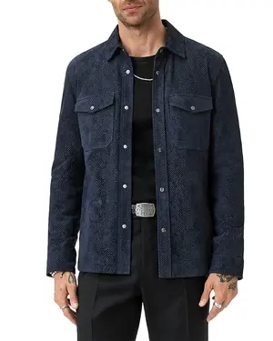 John Varvatos Jonah Herringbone Suede Shirt - Navy