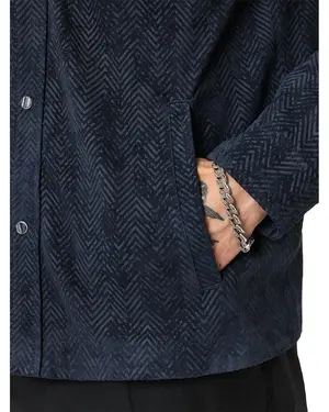 John Varvatos Jonah Herringbone Suede Shirt - Navy