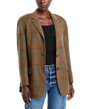 Theory Oversized Blazer In Plaid Wool-cashmere