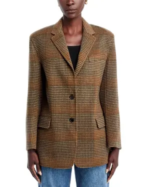 Theory Oversized Blazer In Plaid Wool-cashmere