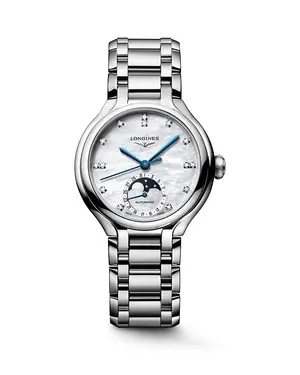 LONGINES Primaluna Moonphase 34mm Watch - White/silver