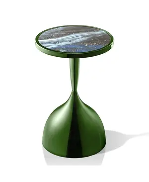 FURNITURE OF AMERICA Knoll 16-inch Iron Round End Table With Galaxy Top And Dome Base - Polished Green