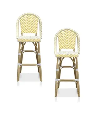 FURNITURE OF AMERICA Haley Aluminum And Pe Wicker Outdoor Bar Chairs, Set Of 2 - Yellow