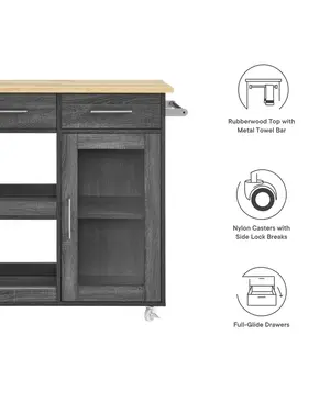 MODWAY Culinary Kitchen Cart With Towel Bar - Charcoal Natural