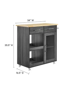 MODWAY Culinary Kitchen Cart With Towel Bar - Charcoal Natural