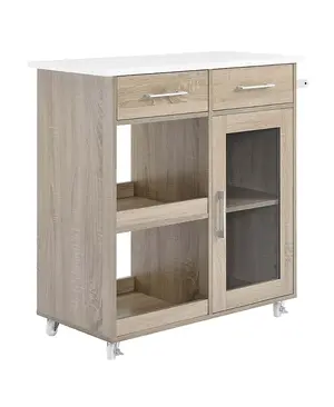 MODWAY Culinary Kitchen Cart With Towel Bar - Oak White