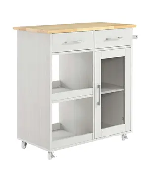 MODWAY Culinary Kitchen Cart With Towel Bar - White Natural