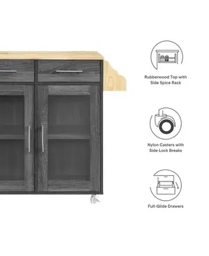 MODWAY Cuisine Kitchen Cart - Charcoal Natural