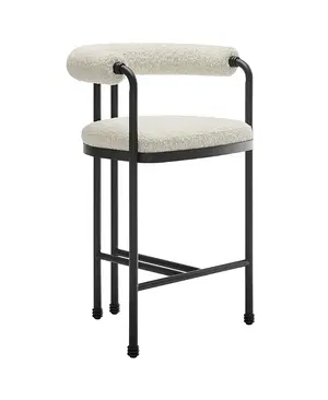 MODWAY Turin Curved Back Boucle And Metal Counter Stool - Black Pearl