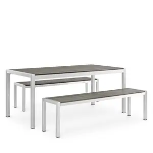 MODWAY Shore Outdoor Patio Aluminum Dining, Set Of 3 - Silver Gray