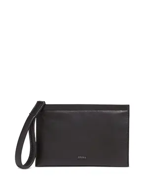 Zegna Secondskin Leather Pouch - Dark Brown