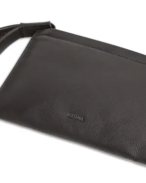 Zegna Secondskin Leather Pouch - Dark Brown