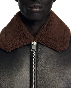 Sandro Reversible Shearling Jacket - Chocolate