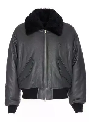 Ami Zip-up Leather Bomber Jacket - Grey