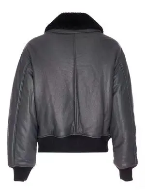 Ami Zip-up Leather Bomber Jacket - Grey