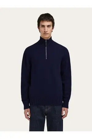 FERRAGAMO High Neck Cashmere Pullover - Navy