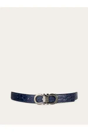 FERRAGAMO Adjustable Alligator Gancini Belt - Navy