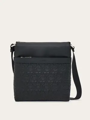 FERRAGAMO Embossed Gancini Messenger Bag - Black