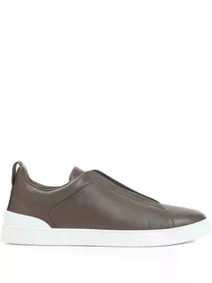 Zegna Leather Slip-on Sneakers - Brown