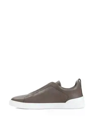 Zegna Leather Slip-on Sneakers - Brown