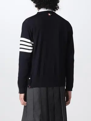 Thom Browne Wool Cardigan With Striped Detail - Navy