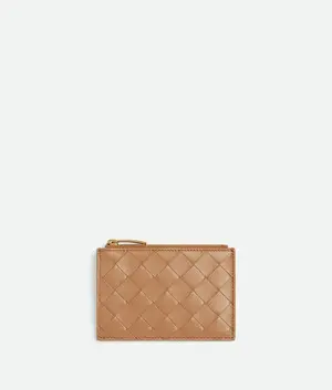 BOTTEGA  VENETA Intrecciato Zipped Card Case - Pale Brown