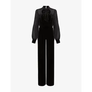 PHASE EIGHT Magie Petite Tie-neck Long-sleeve Woven Jumpsuit - Black