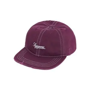 Supreme Distressed Script 6-panel Cap - Purple