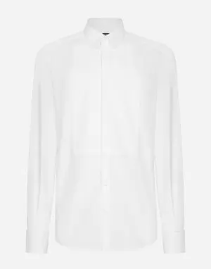Dolce & Gabbana Cotton Poplin Gold-fit Tuxedo Shirt - White
